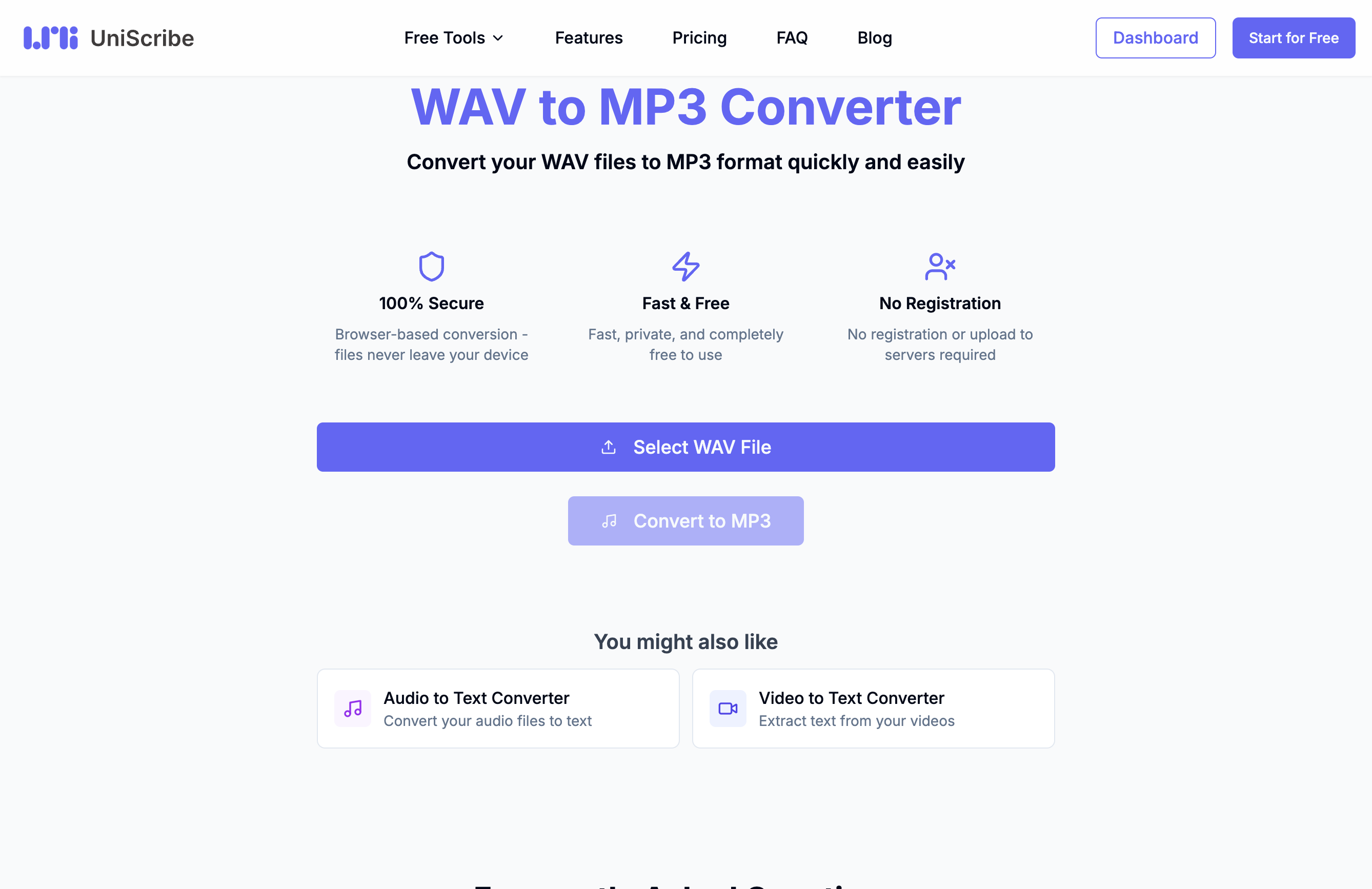 Convertitore WAV a MP3 gratuito basato su browser | Strumenti UniScribe